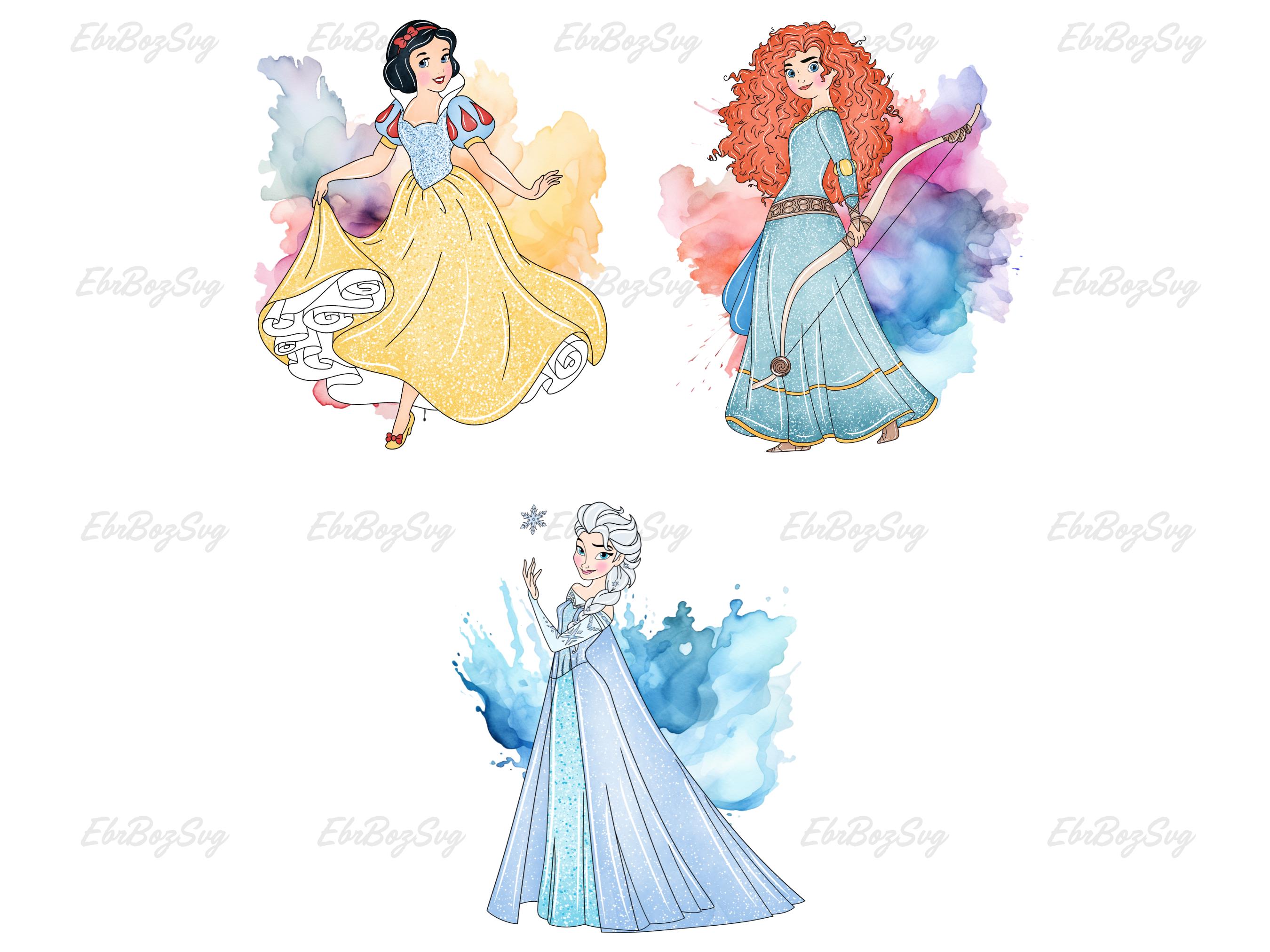 Watercolor Princess Png Bundle, Watercolor Princess Clipart, Princess ...