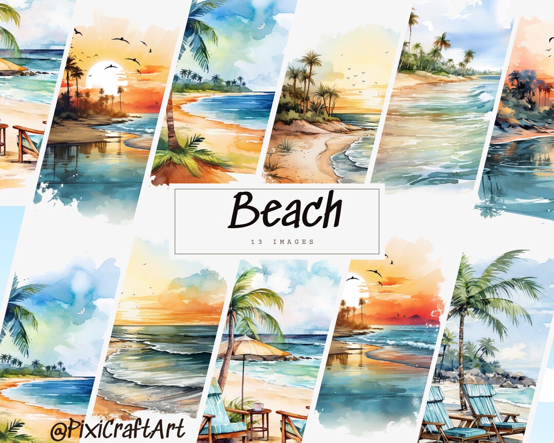 15 Beach Watercolor Clipart Png- Instant Download - COMMERCIAL LICENSE ...