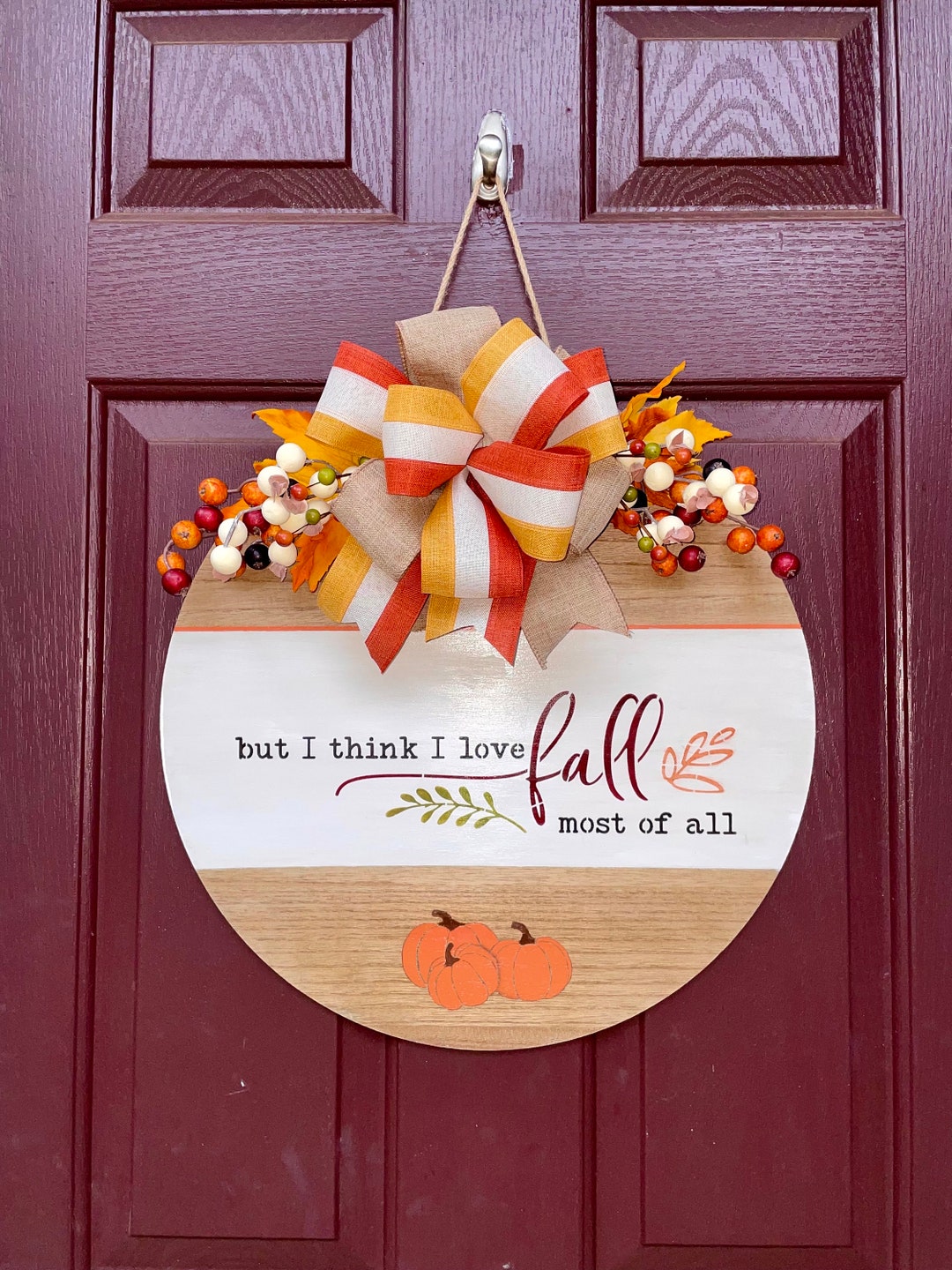18 Wooden Fall Door Round Sign, Fall Door Decor, Love Fall Best of All ...
