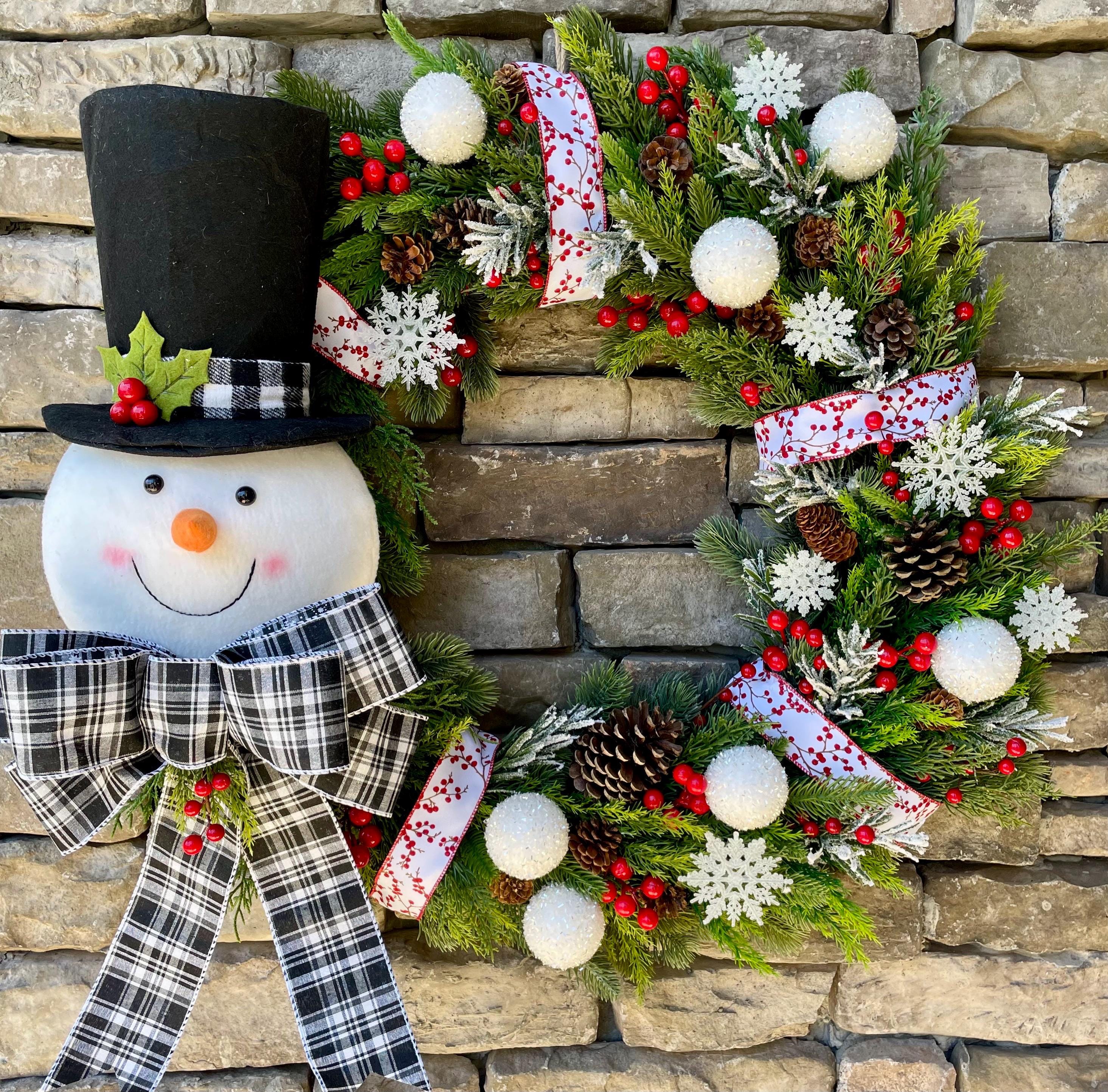 Large Snowman Wreath, Festive Winter Snowman Door Wreath, Snowman ...
