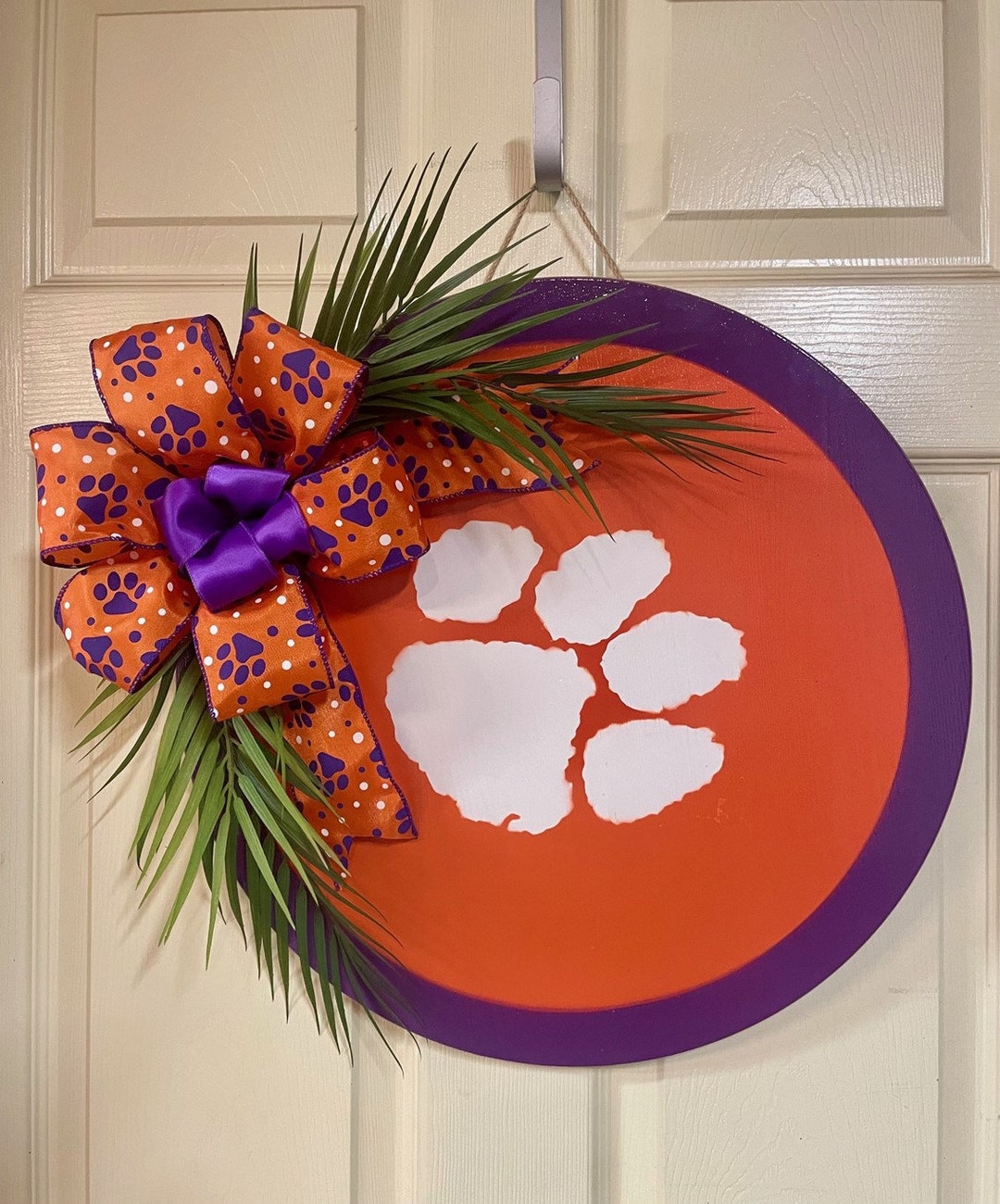 Go Clemson Tigers! 18" Wooden Round Door Sign With Palmetto, Orange and ...