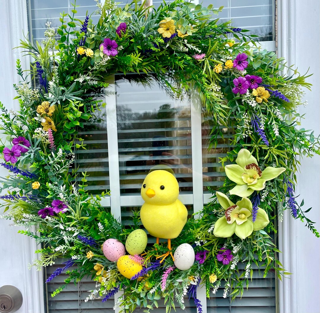 Large Spring Wildflower Easter Chick Door Wreath, Easter Spring Wreath ...