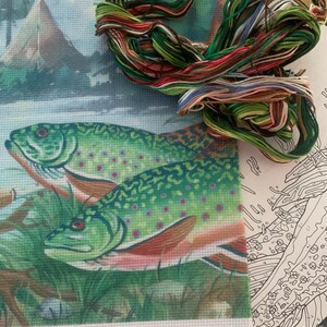 Fish Cross Stitch Kit, Fishermans Catch, Cross Stitch Kit, Stamped ...