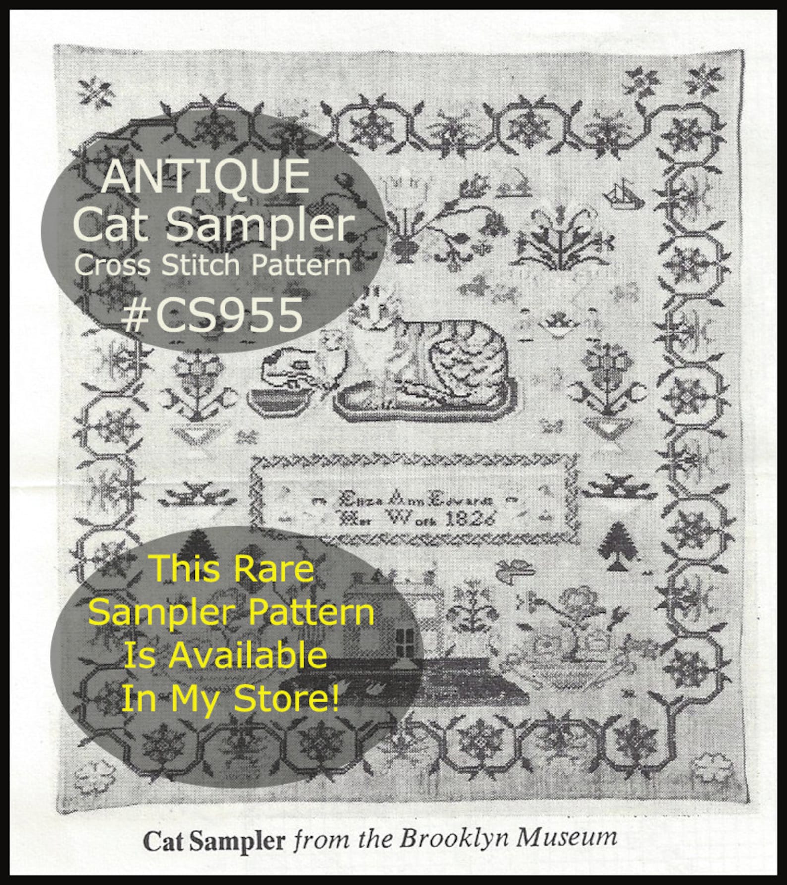 Colonial Sampler Antique Cross Stitch Pattern Museum Sampler Created in ...