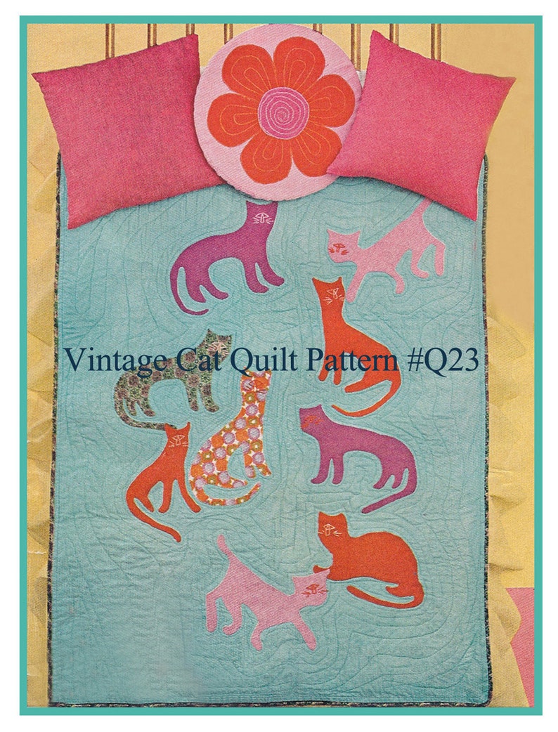 VINTAGE Cat Quilt Block, Kitten Block Sewing Pattern, Create Any Size ...