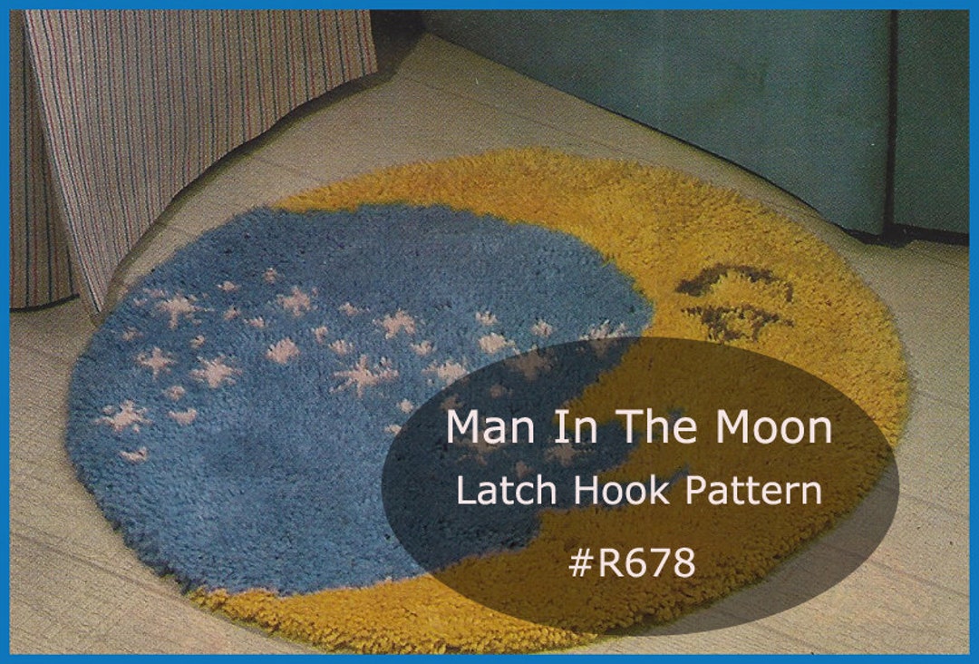 Man in the Moon Latch Hook Pattern-moon Rug Pattern--vintage Latch Hook ...