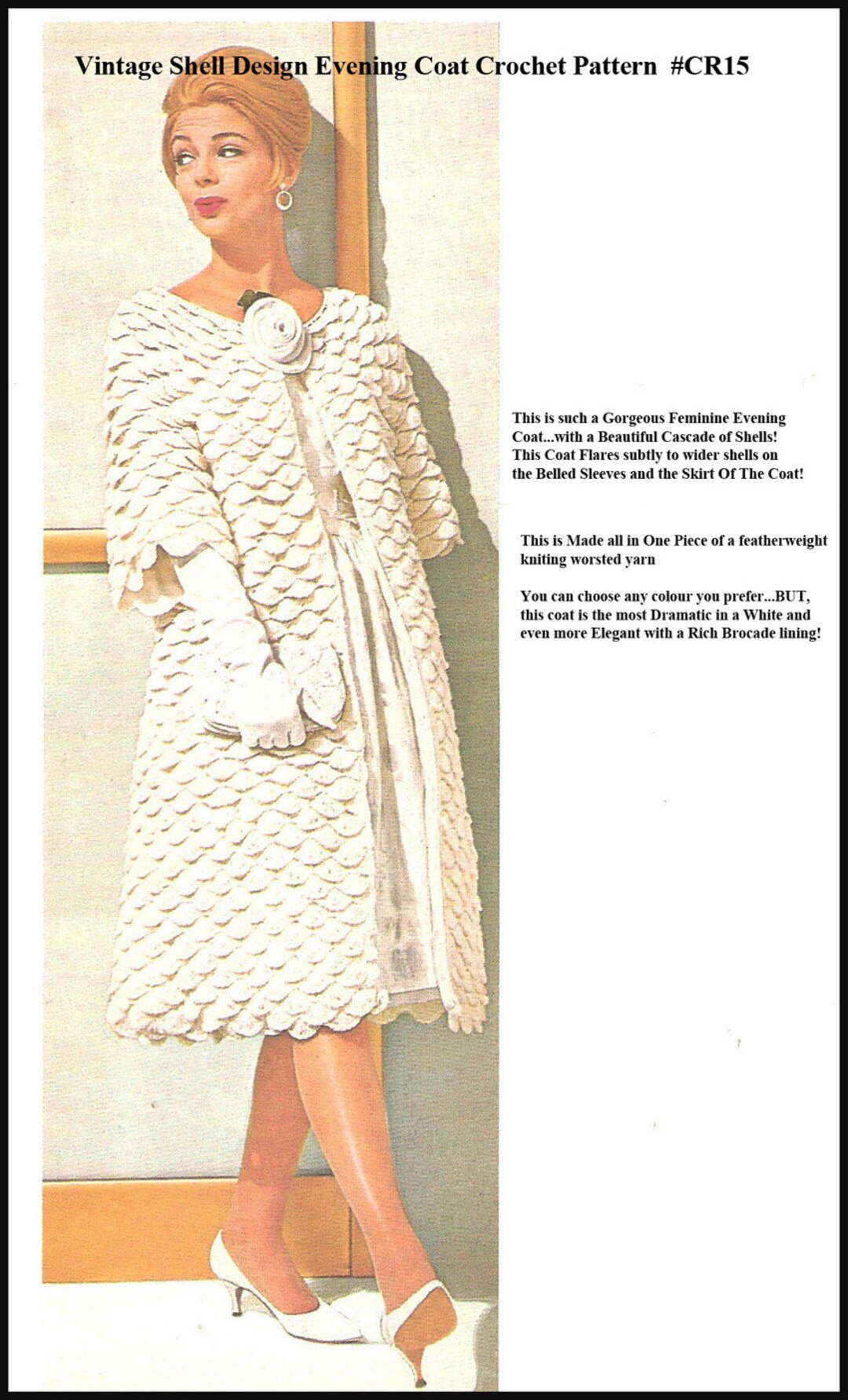 Ladies Coat Crochet SHELL Design Coat Dates 60's Vintage Coat Pattern # ...