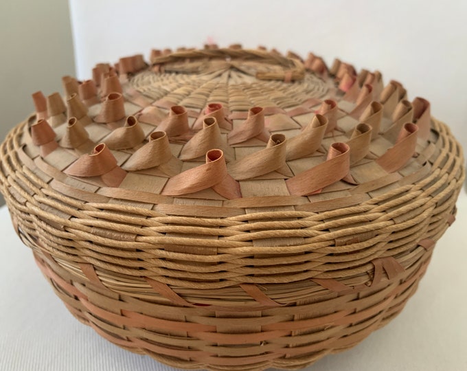 Vintage Quilled Basket, Canadian Native Porcupine Box, Handmade Quilled ...