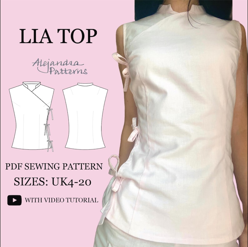 Lia Top Sewing Pattern, Mandarin Collar Wrap Top (digital PDF) - Etsy
