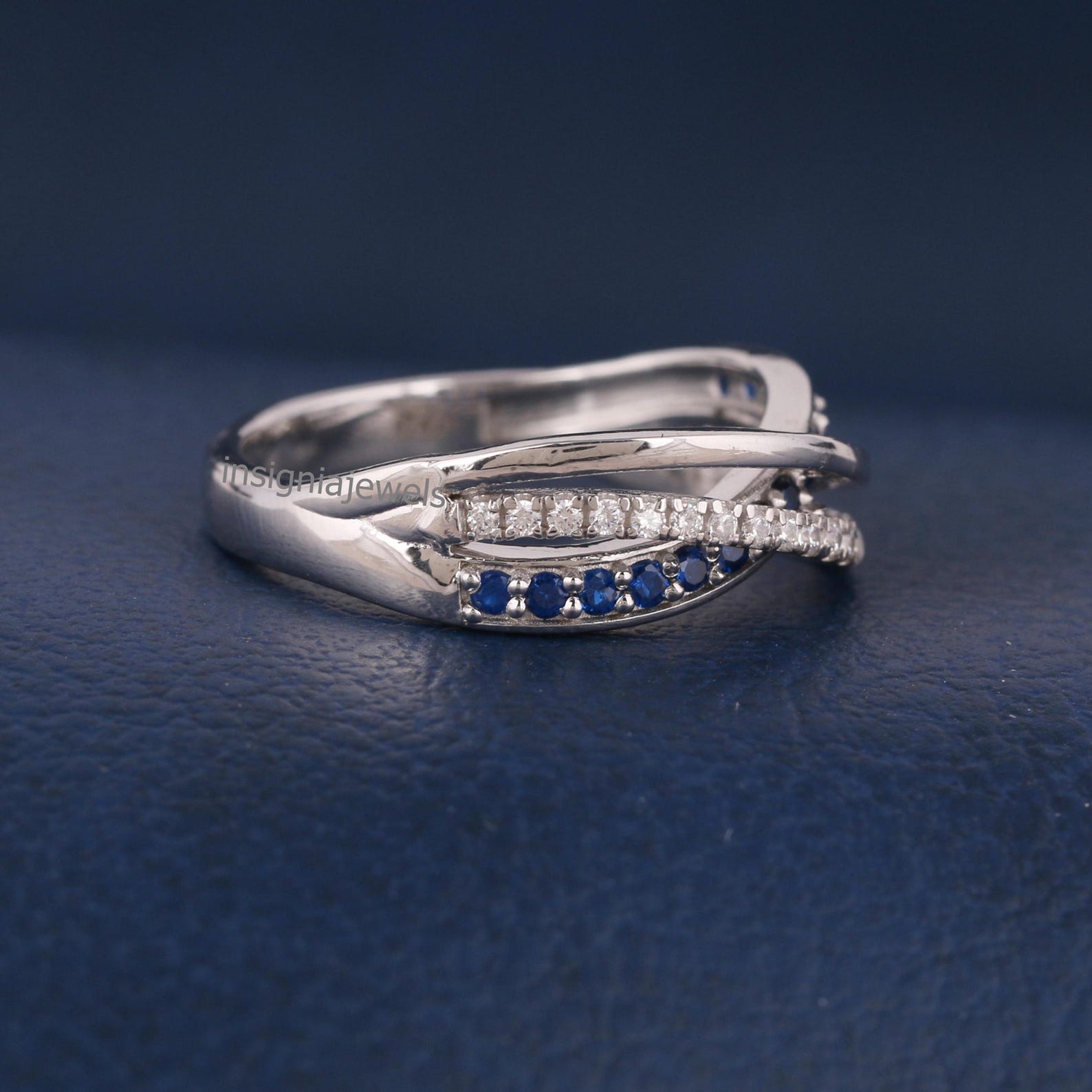 Twisted Round Lab Grown Diamond Wedding Band, Sapphire Diamond ...