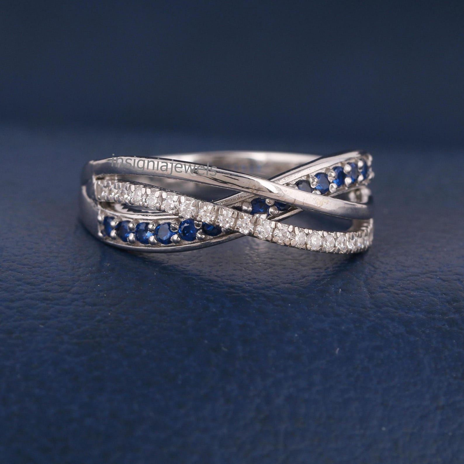Twisted Round Lab Grown Diamond Wedding Band, Sapphire Diamond ...