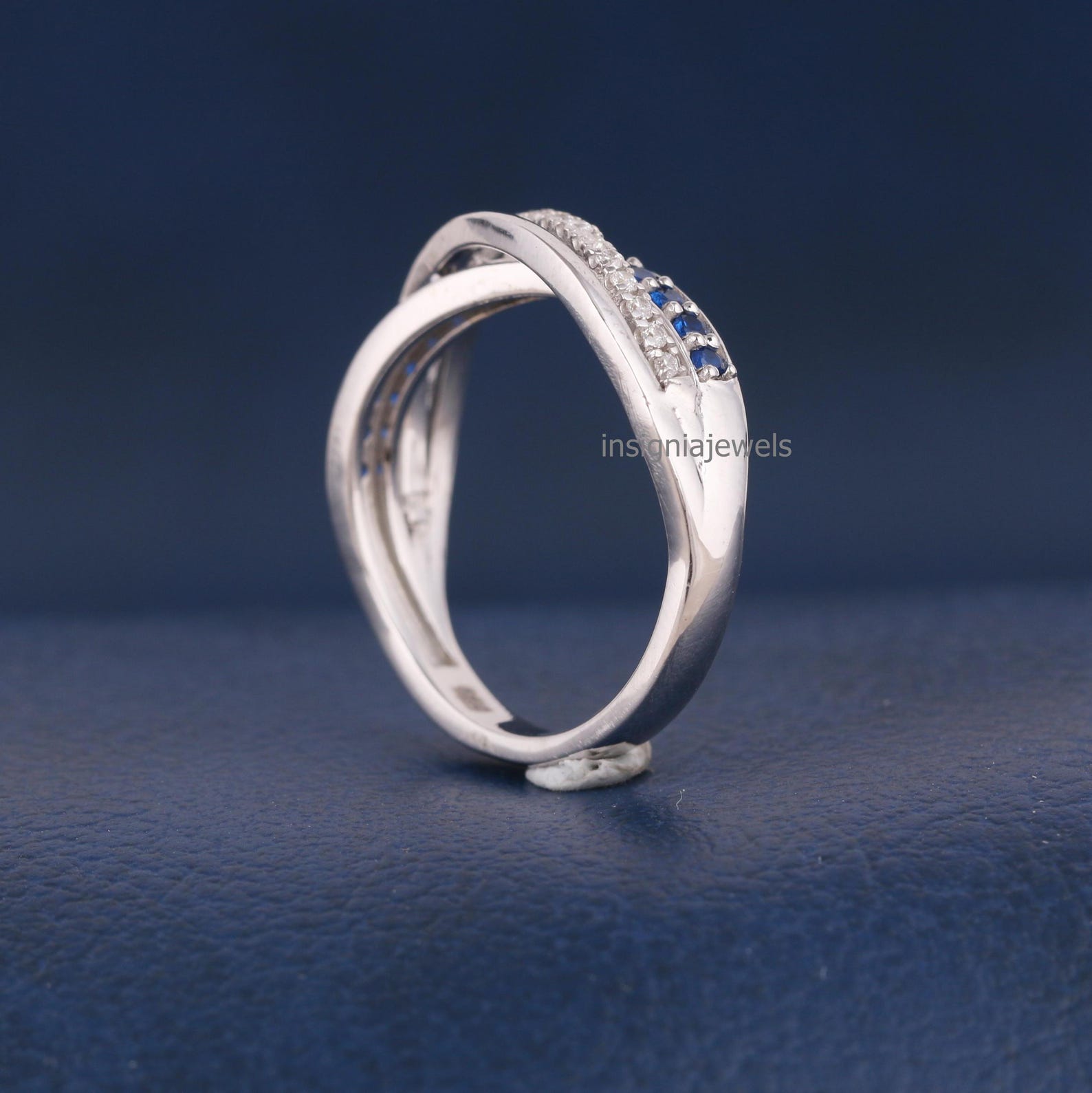 Twisted Round Lab Grown Diamond Wedding Band, Sapphire Diamond ...