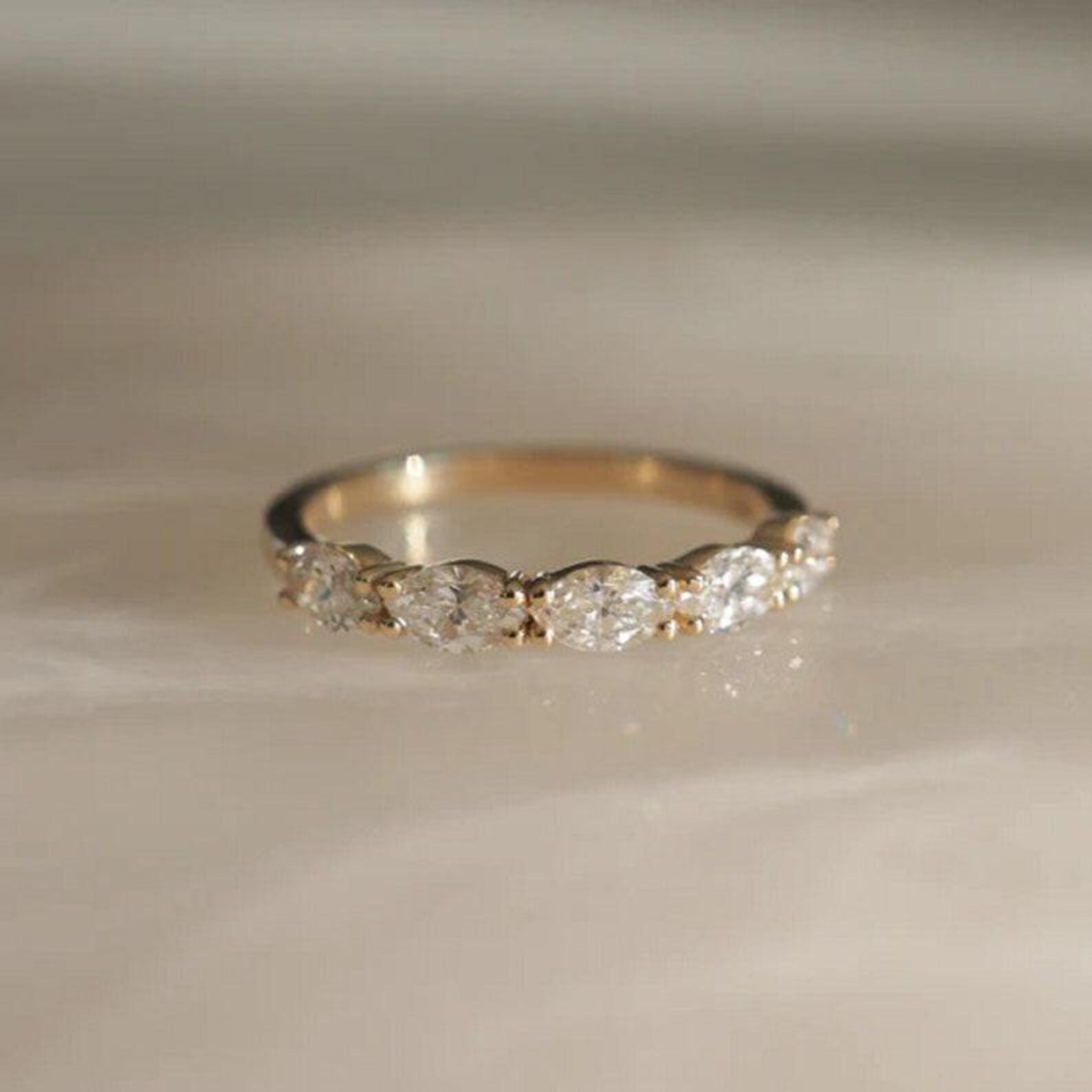 1.00 TCW Five Stone East to West Marquise Cut Lab Grown Diamond Wedding ...