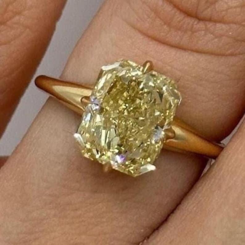 Vivid Canary Yellow Radiant Cut Lab Grown Diamond Ring, Solitaire ...