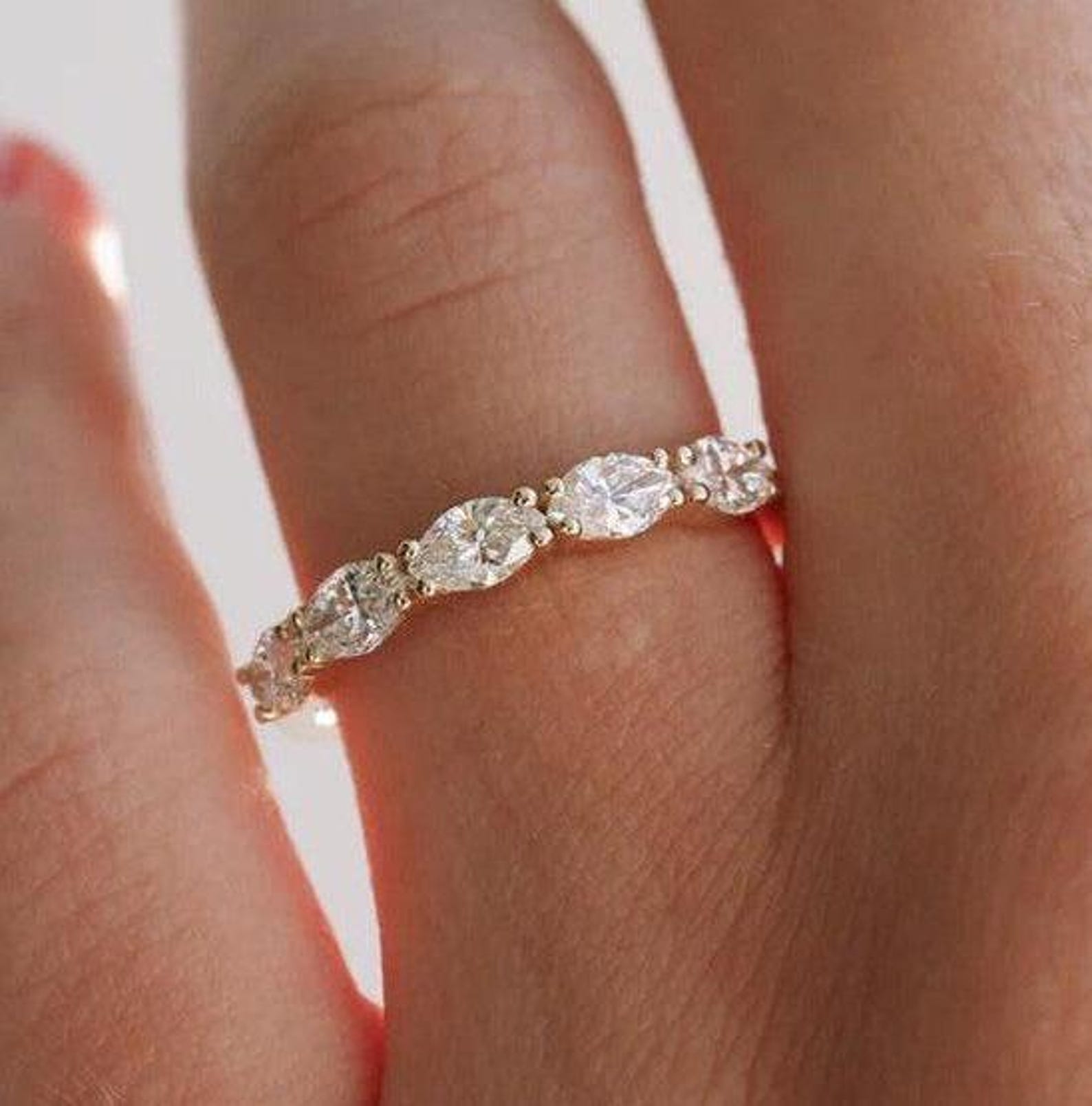 1.00 TCW Five Stone East to West Marquise Cut Lab Grown Diamond Wedding ...