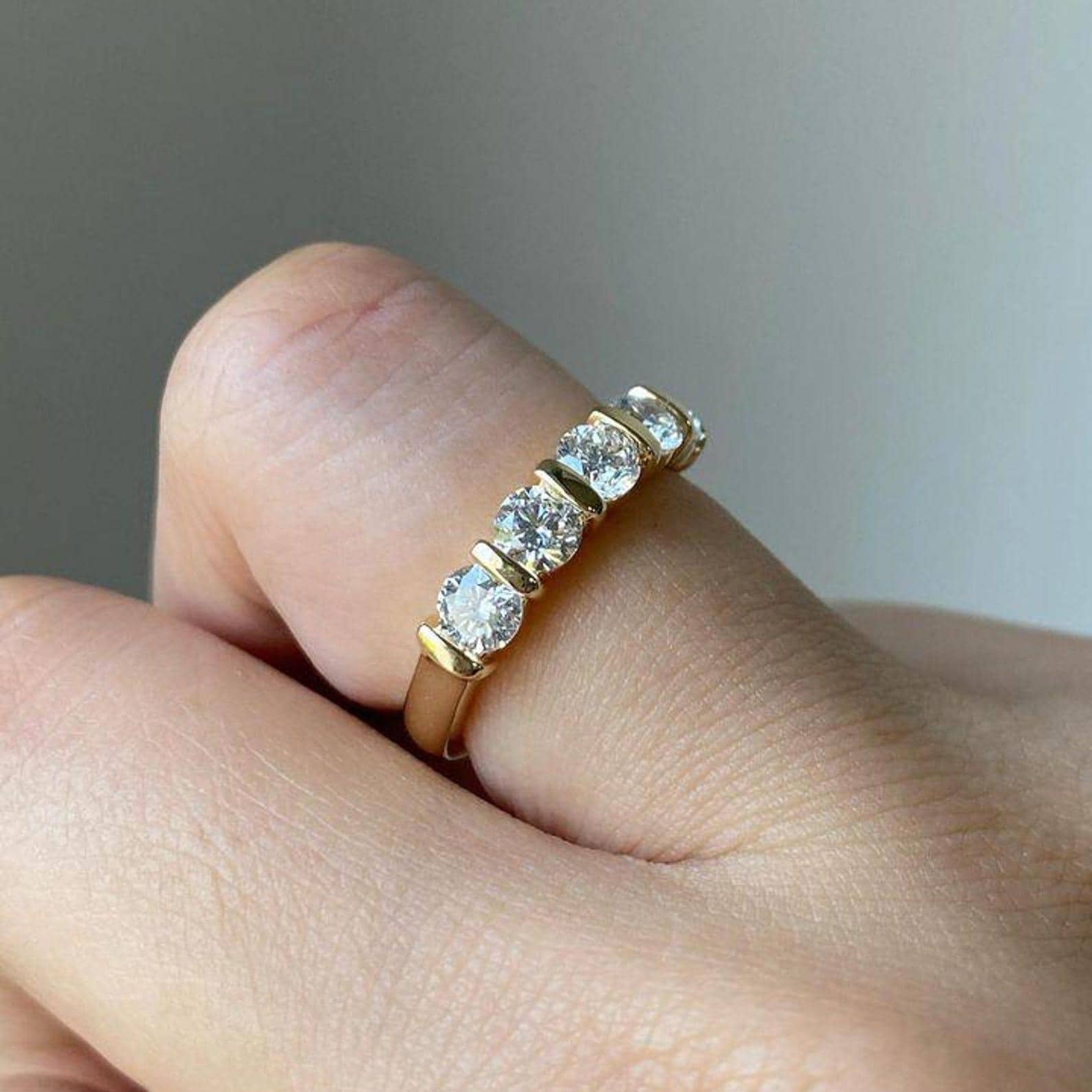Five Stone Round Cut Band, 5 Stone Lab Grown Diamond Band, Engagement ...