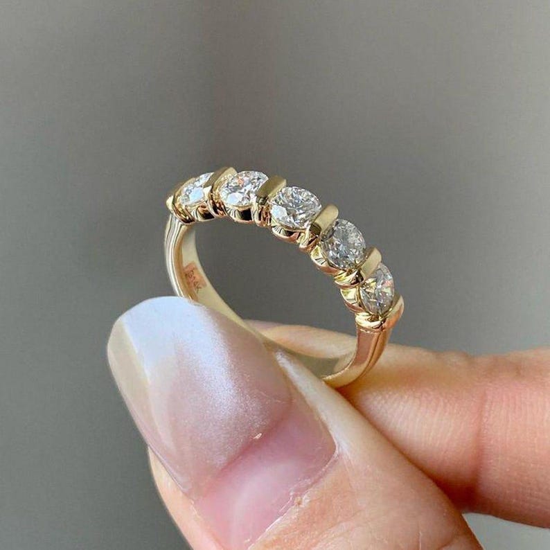 Five Stone Round Cut Band, 5 Stone Lab Grown Diamond Band, Engagement ...