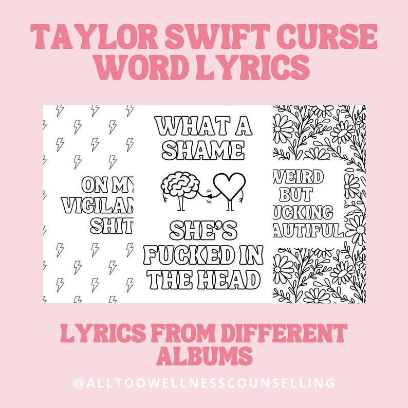 Taylor Swift Curse Word Coloring Pages, Taylor Swift Lyrics, Coloring ...