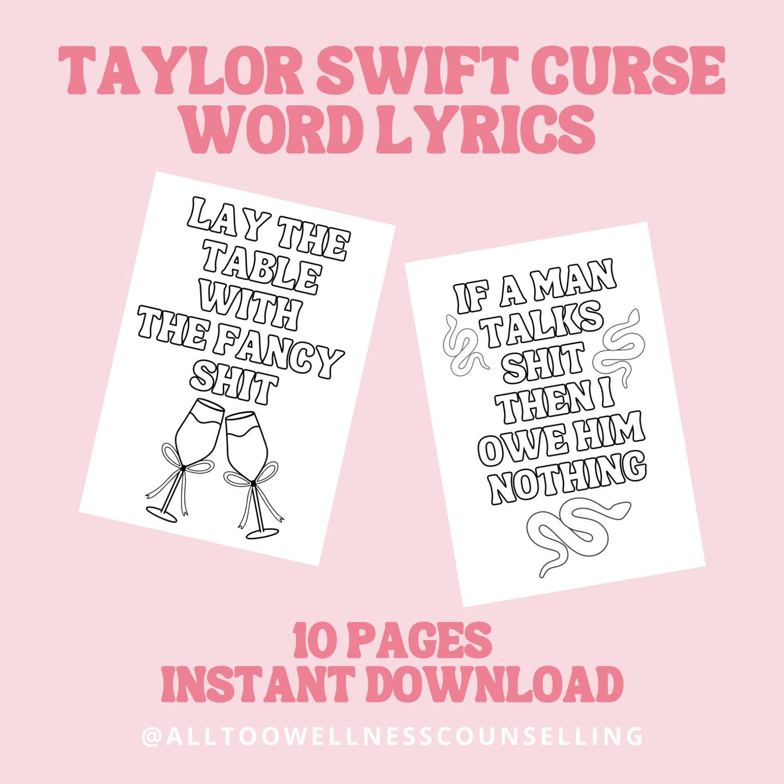 Taylor Swift Curse Word Coloring Pages, Taylor Swift Lyrics, Coloring ...