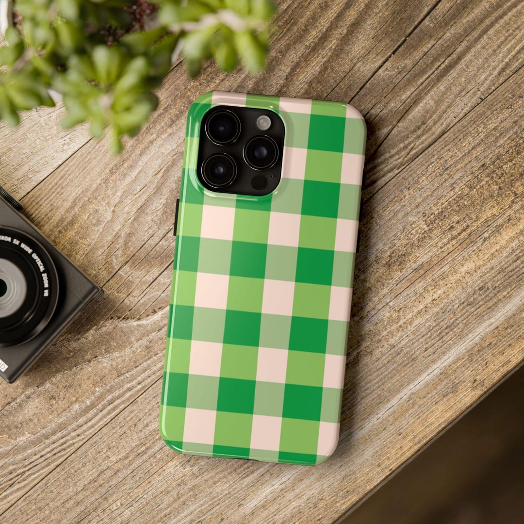 Soft Pastel Grid Green Tough Phone Cases - iPhone 15, 14, 13, Samsung ...