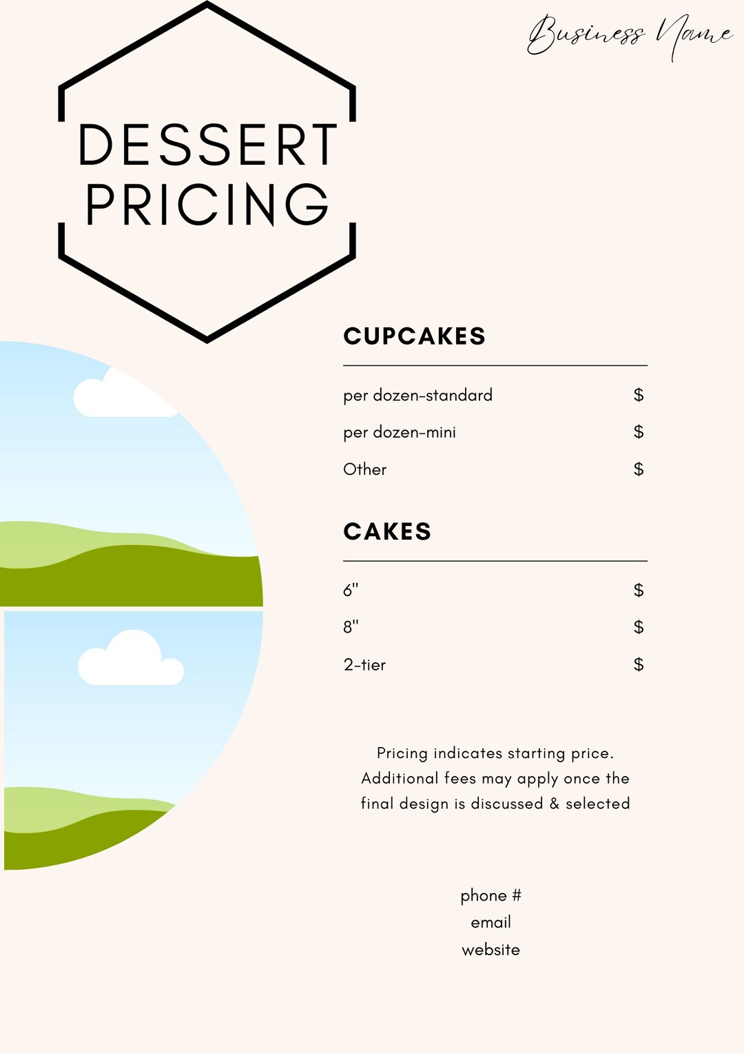 Cake & Dessert Menus- PDF- Totally Customizable - Etsy