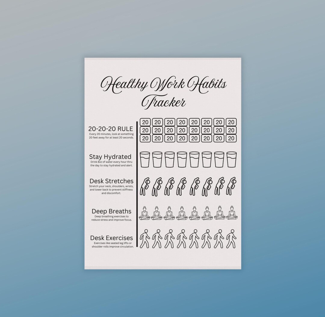 Printable Healthy Work Habits Tracker, Digital Healthy Habit Management ...