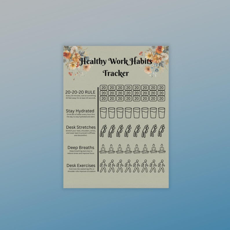 Printable Healthy Work Habits Tracker, Digital Healthy Habit Management, Instant Office Supplies ...