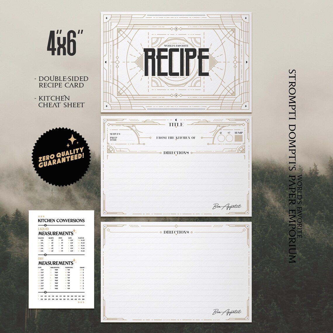 Art Deco Recipe Cards With Bonus Kitchen Cheat Sheet - Etsy