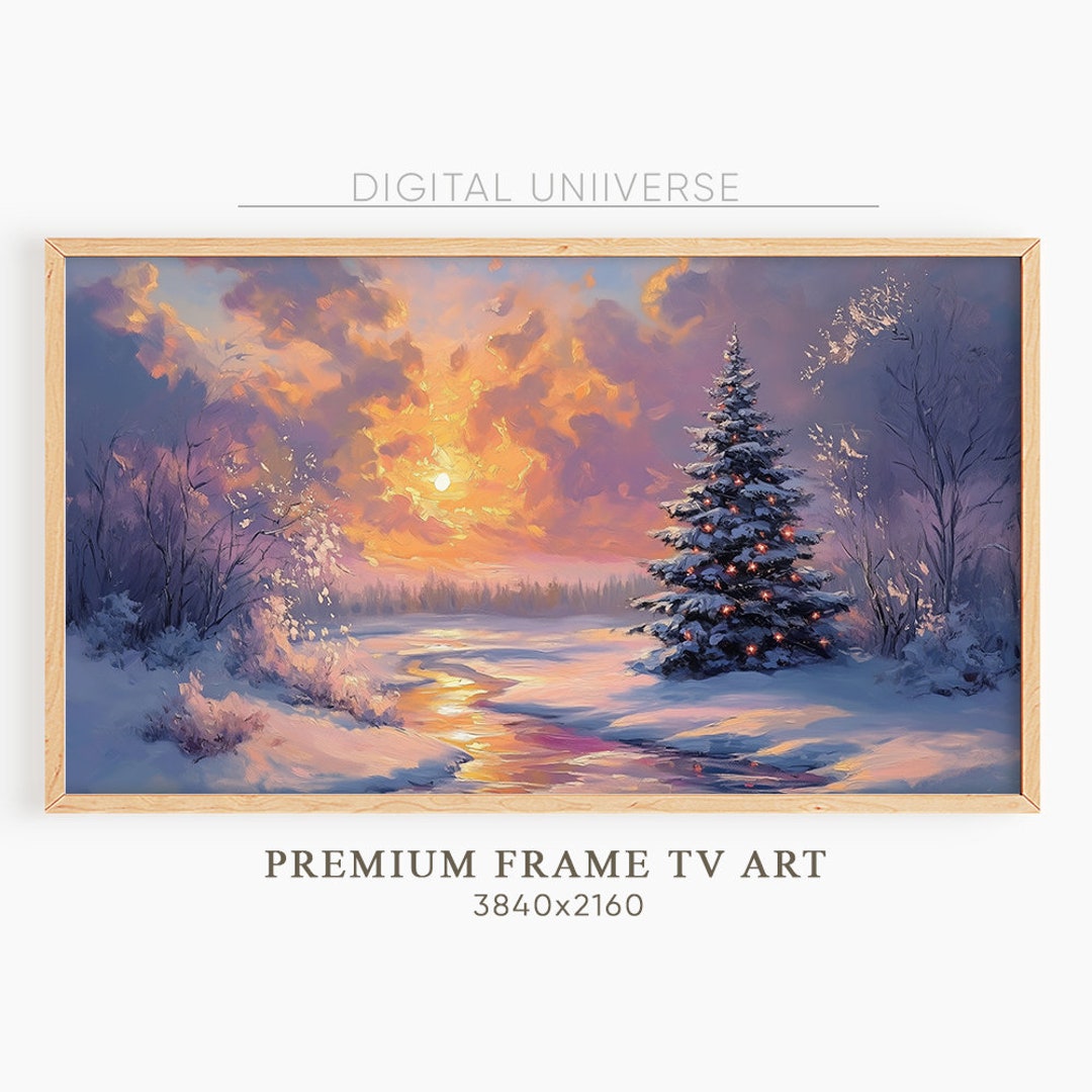 Samsung Frame TV Art Winter Forest Painting, Vintage Winter Landscape ...