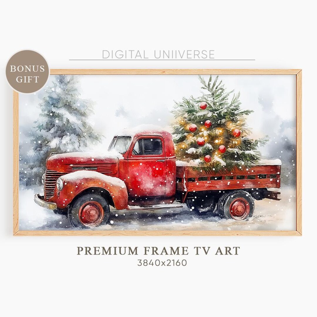 Vintage Christmas Truck Red samsung Frame TV Art Holidays Decor Winter ...