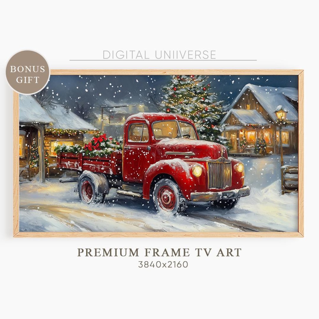 Samsung Frame TV Art Vintage Red Christmas Truck Winter Holiday Truck ...