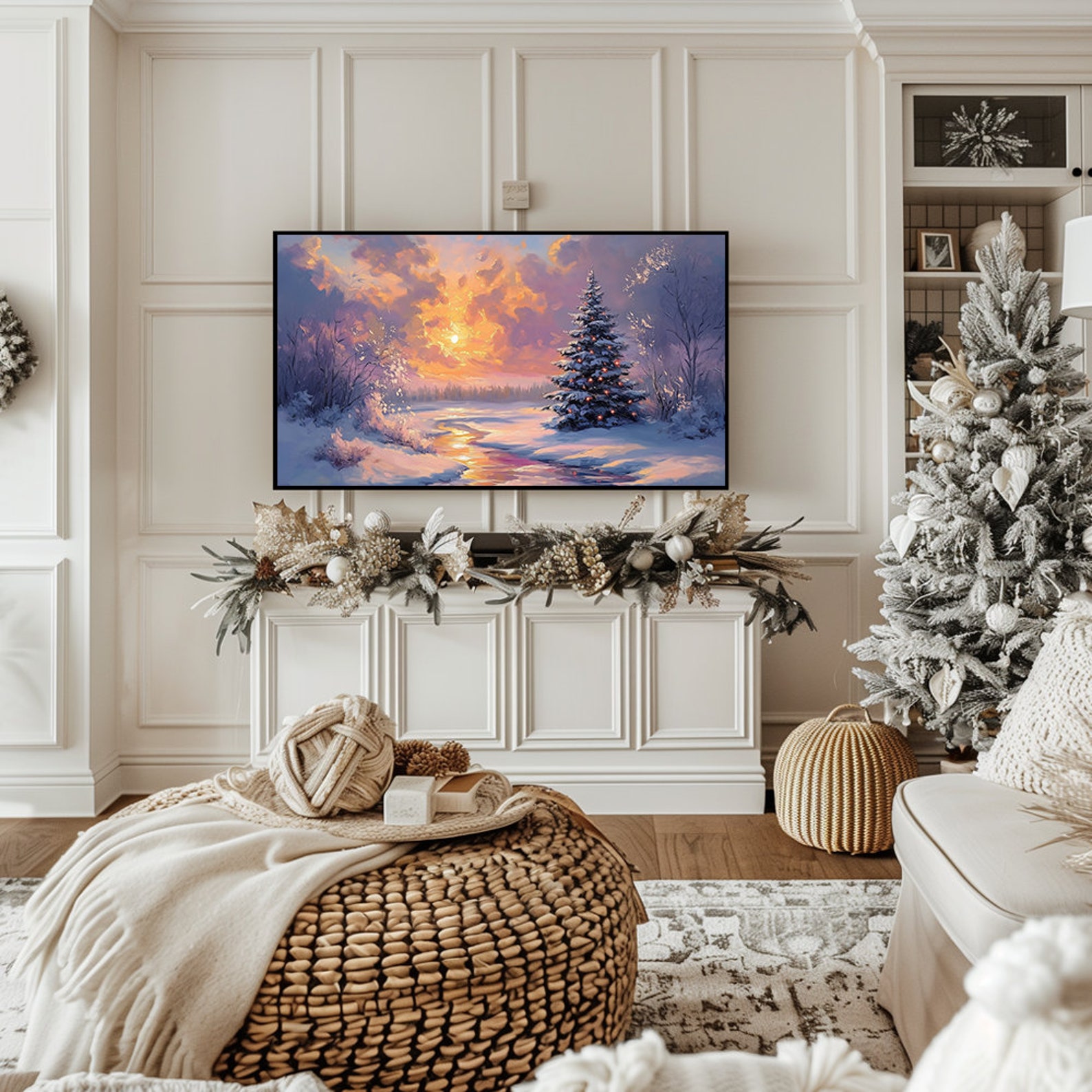 Samsung Frame TV Art Winter Forest Painting, Vintage Winter Landscape ...