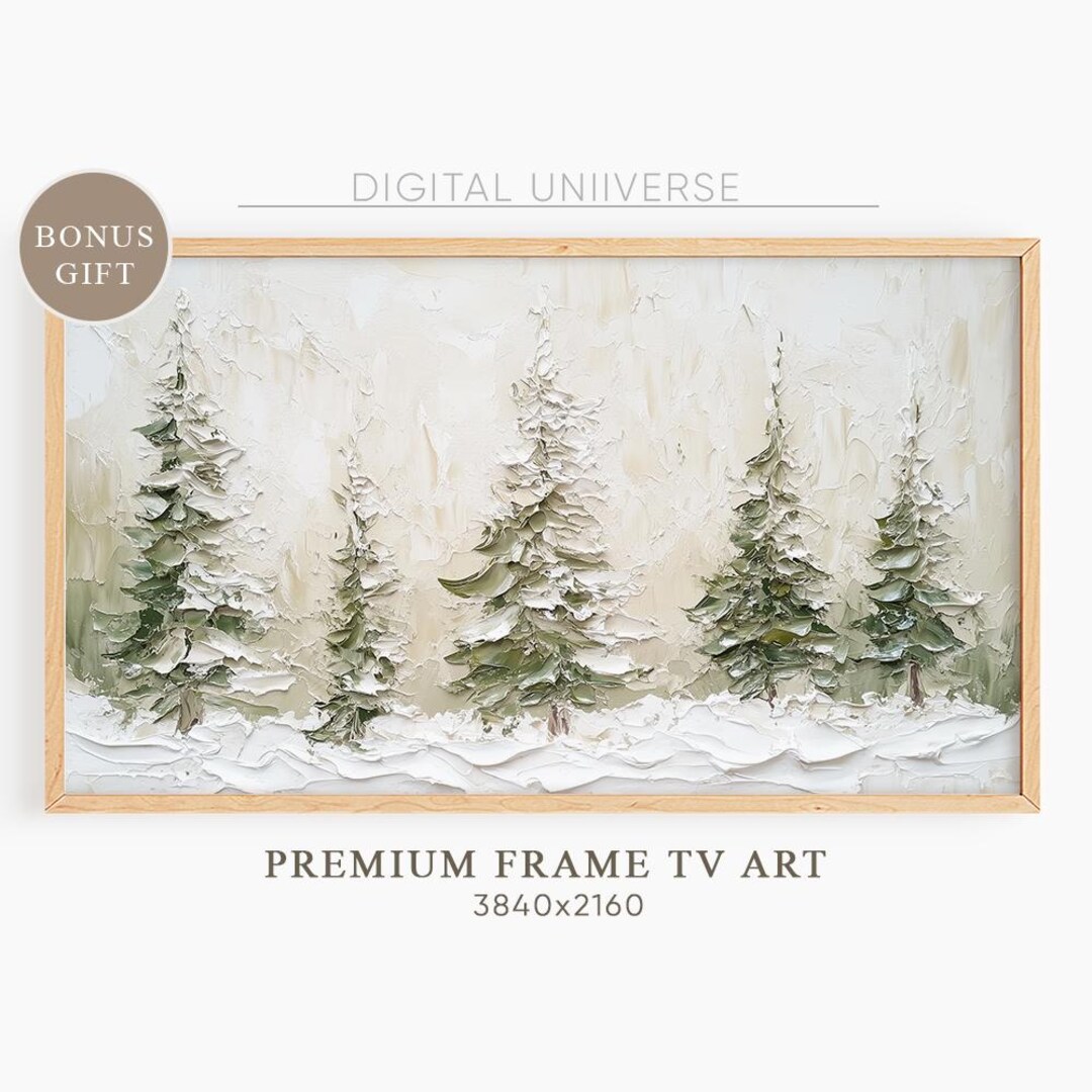Winter Forest Painting Samsung Frame TV Art, Snowy Pine Trees Art for ...