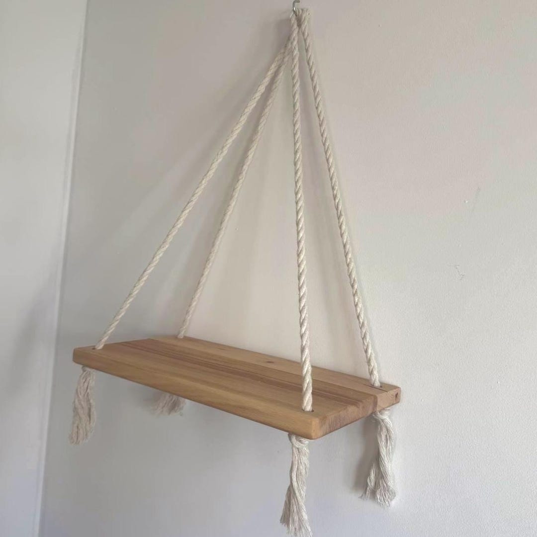 Rope Shelf Wooden Floating Bookshelf Hanging Wall Shelf for Plants ...
