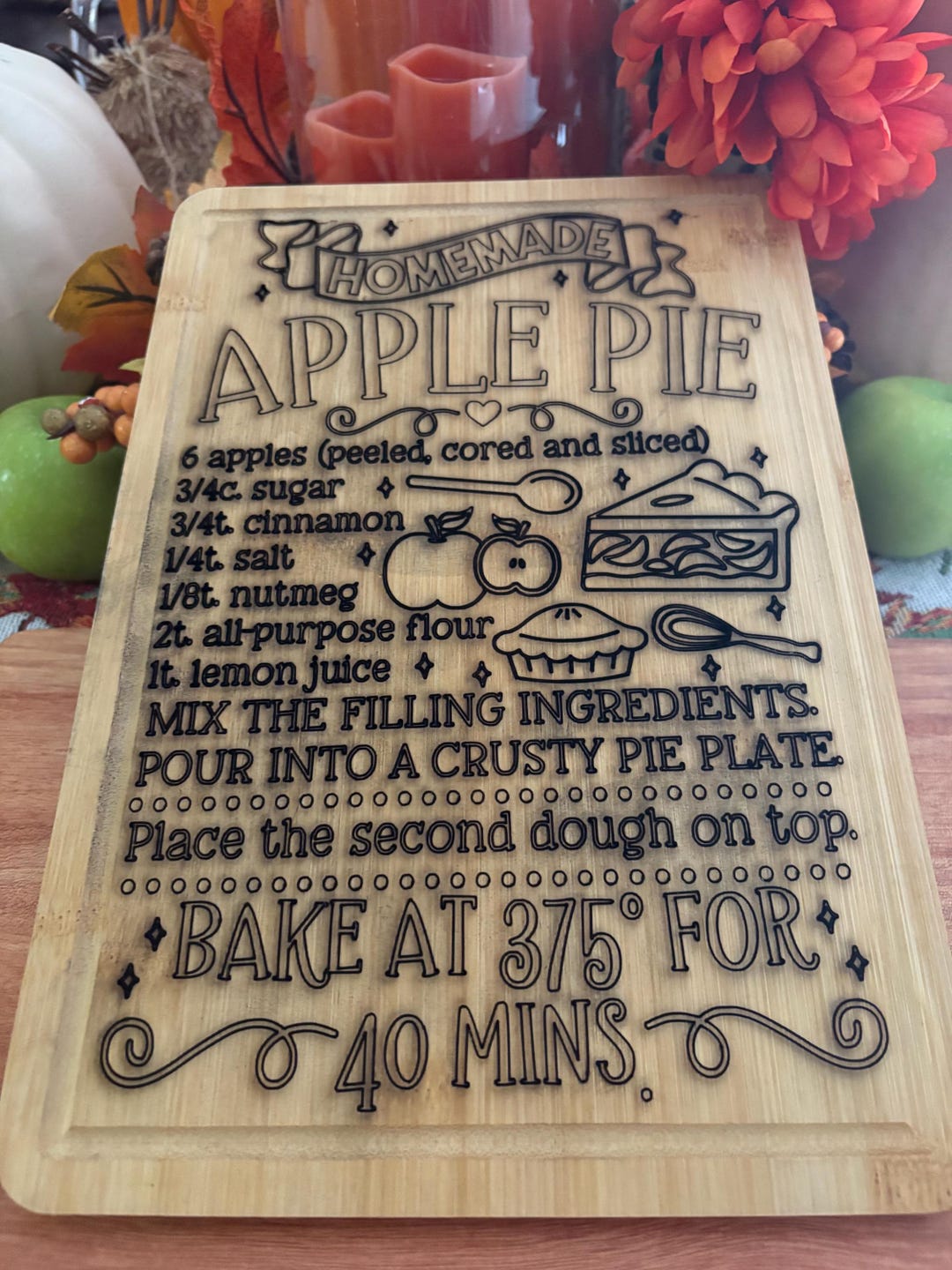 Laser Engraved Festive Holiday Recipe Card Mini Charcuterie/cutting ...