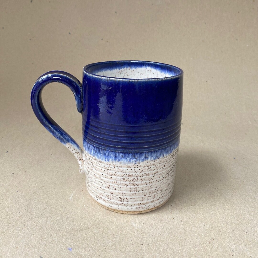 16 Oz Stoneware Mug in Cobalt Blue and Speckled White Ceramic - Etsy