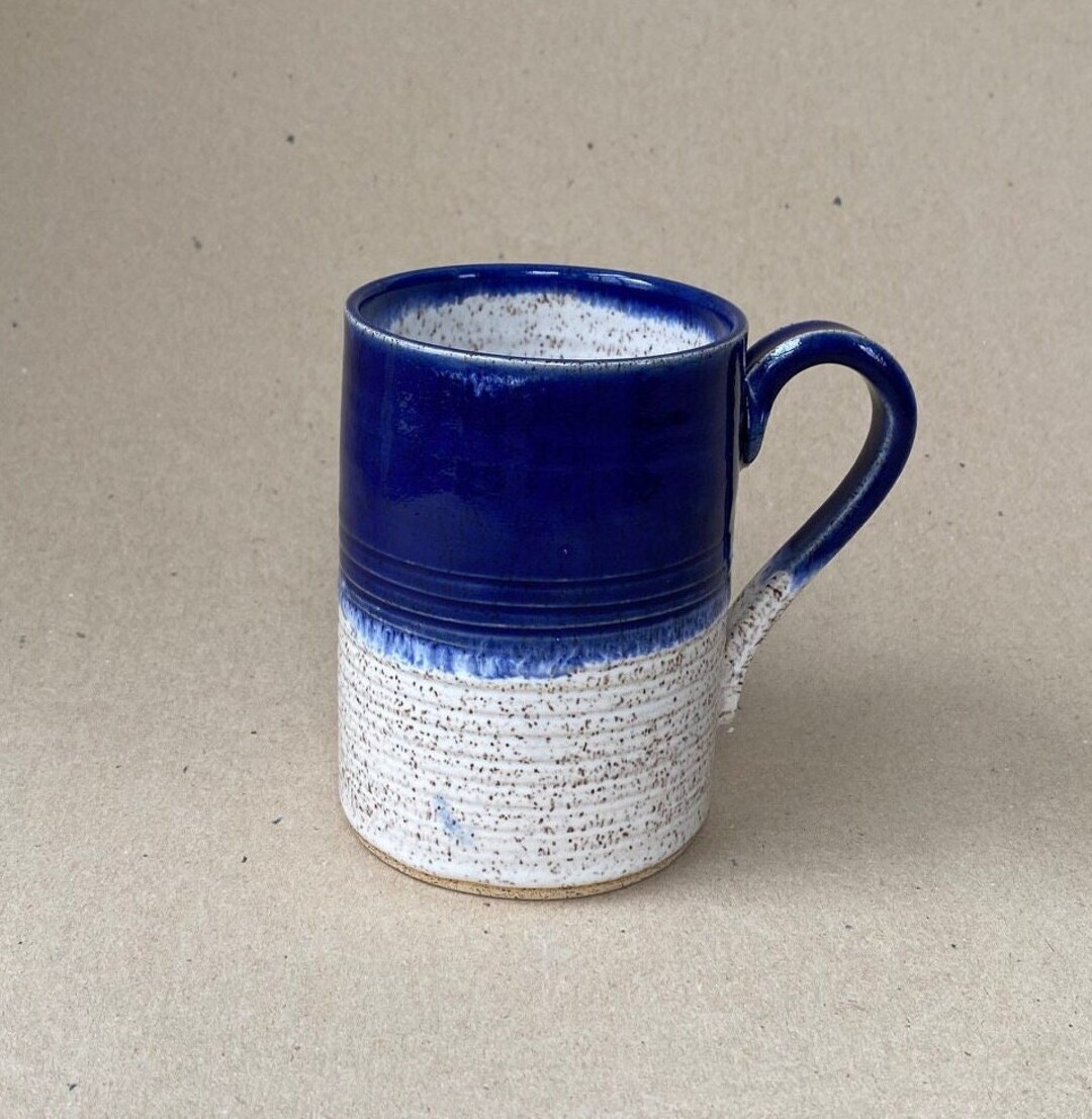 16 Oz Stoneware Mug in Cobalt Blue and Speckled White, Ceramic Coffee ...