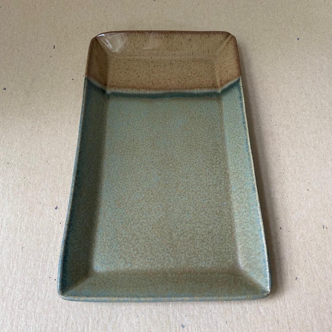 Stoneware Rustic Brown and Woodland Green Bread Plate, Dessert Tray ...