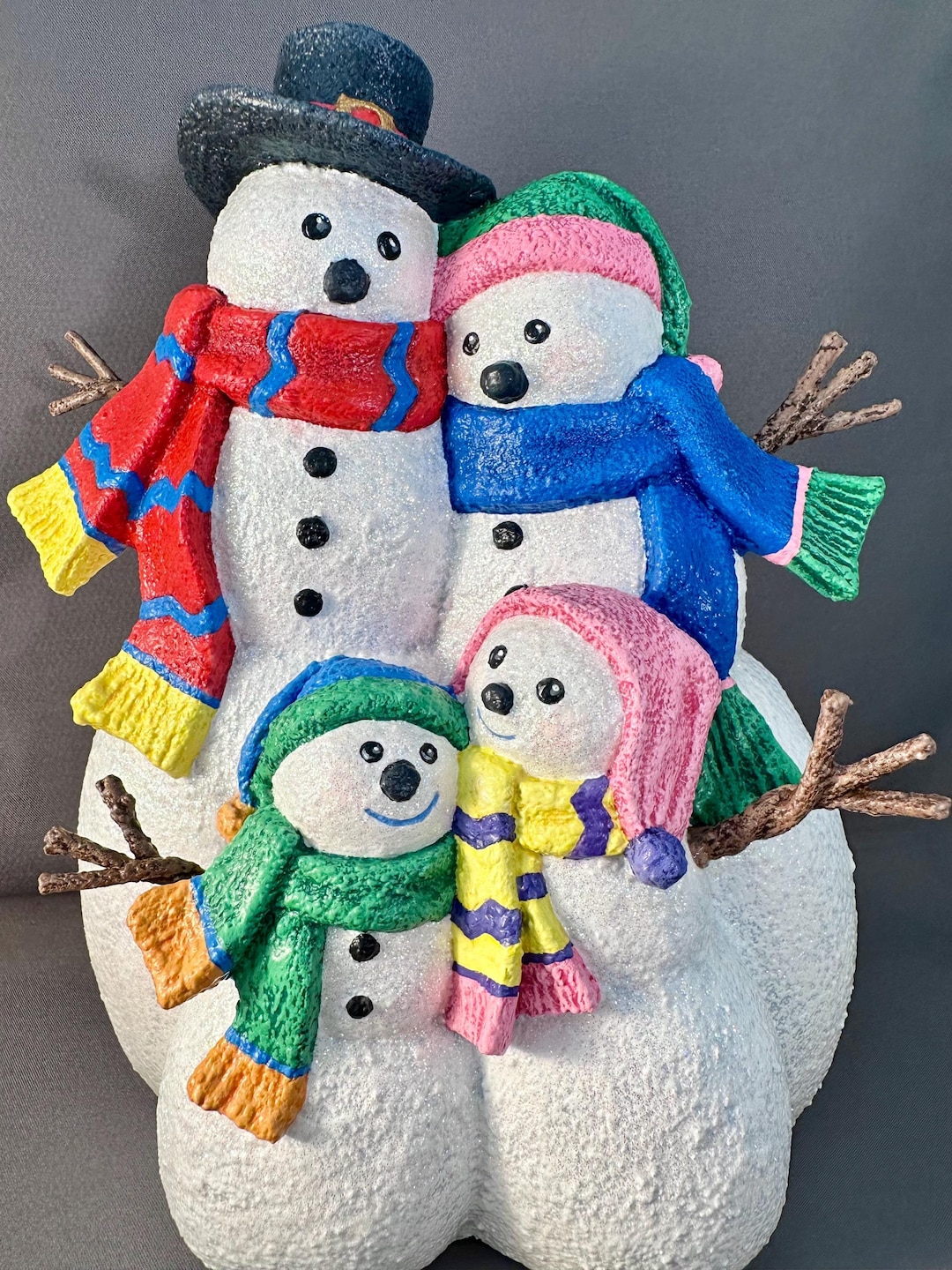 Hand-painted Resin Snowman Family Figurine: Glitter Holiday Decor - Etsy