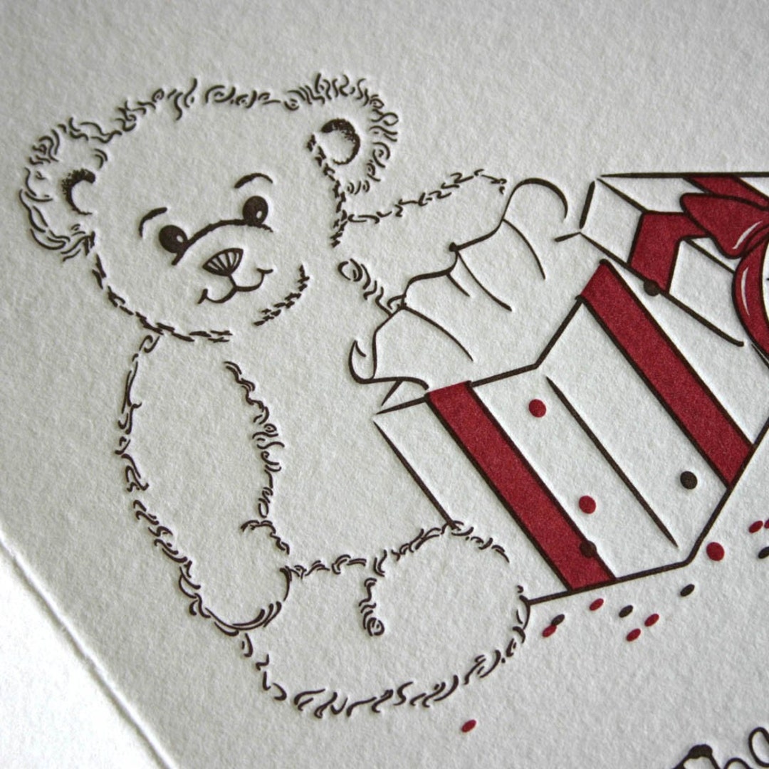 Teddy Bear Letterpress Thank You Card - Etsy