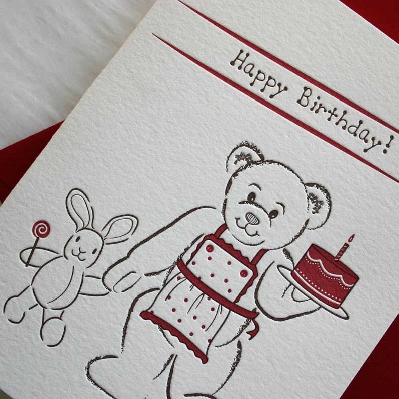 Teddy Bear Letterpress Birthday Card - Etsy