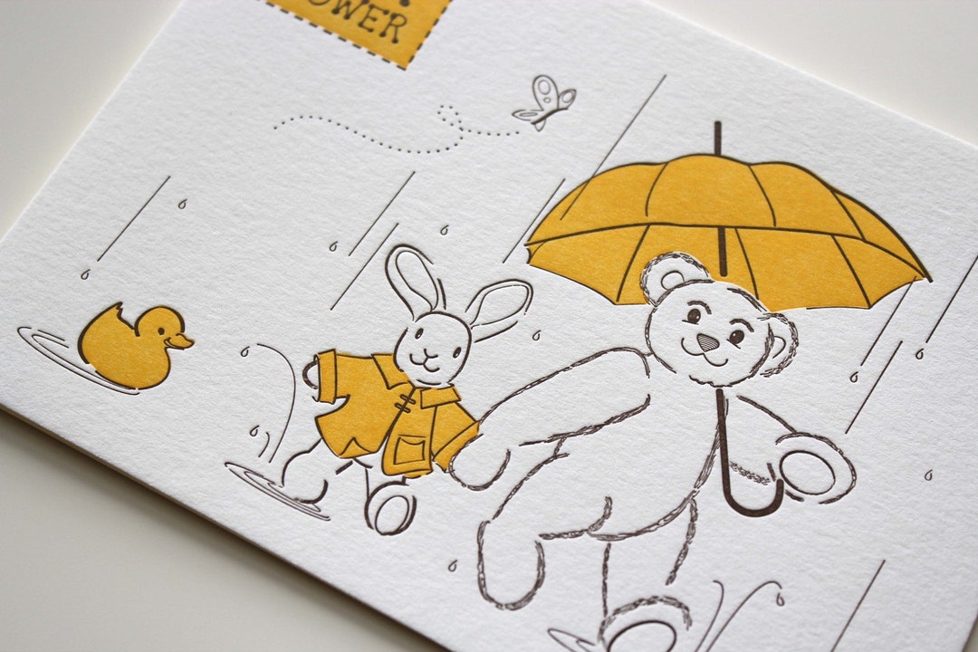 Letterpress Baby Shower Invitation - A7 Size 2-color With Printed ...