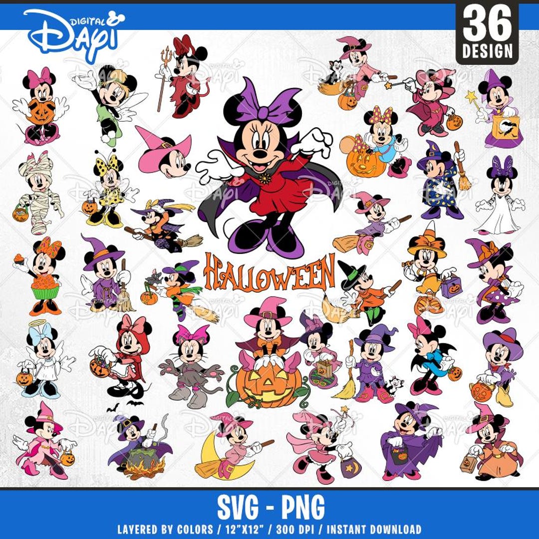 Minnie Mouse Halloween SVG Bundle: 36 Cartoon Designs (digital Download ...
