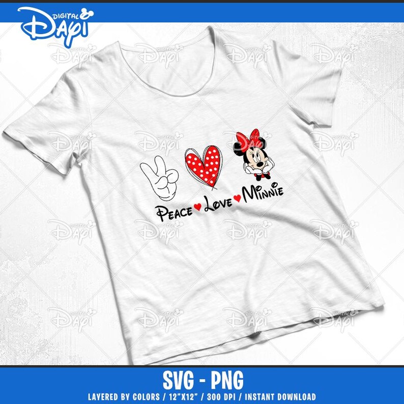 Minnie Mouse Valentine SVG Bundle: Peace Love Hearts, Cricut Cut Files ...