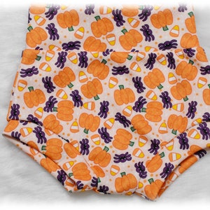High Waisted Halloween Fall Baby Girl Bummies, Custom Print Bummies, Pumpkin Bummies, Custom ...