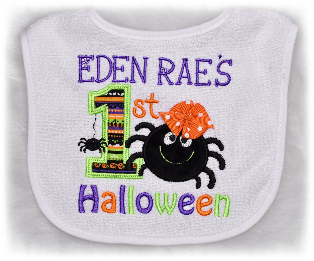 First Halloween Spider Bib, Personalized Bib, Embroidery Bib, Halloween ...