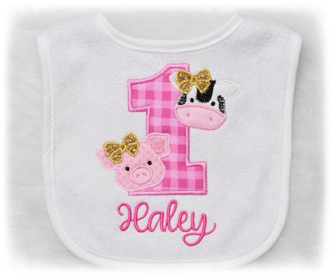 Baby Farm Birthday Bib, Pink Farm Birthday Bib, First Birthday Bib ...