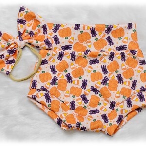 High Waisted Halloween Fall Baby Girl Bummies, Custom Print Bummies, Pumpkin Bummies, Custom ...