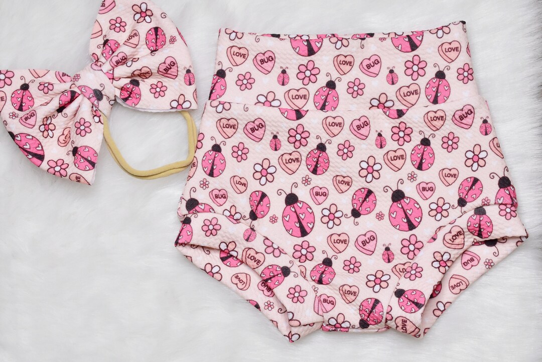 High Waisted Baby Girl Bummies, Ladybug Bummies, Custom Print Bummies, Valentine's Day Bummies ...