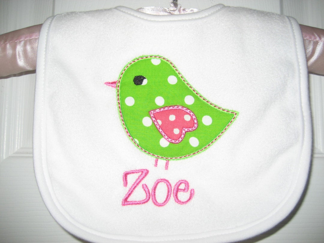Baby Girl Bird Bib, Monogrammed Bib, Baby Bib, Personalized Bib, Bird ...